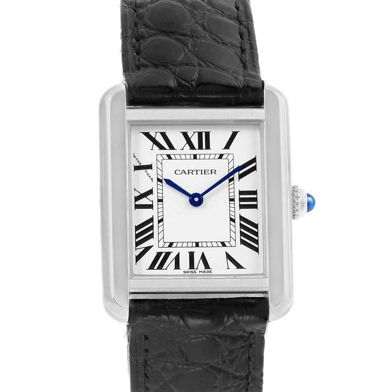Cartier Tank Solo Steel Black Strap Ladies Watch W1018255 Box Papers ...