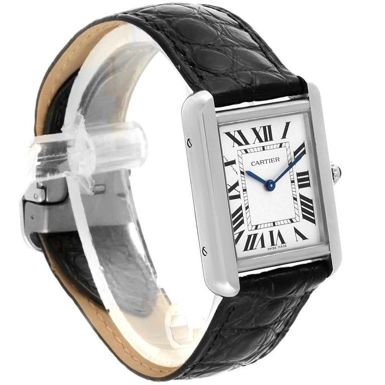 Cartier Tank Solo Steel Black Strap Ladies Watch W1018255 Box Papers ...