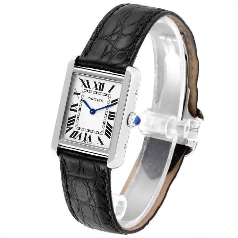Cartier Tank Solo Steel Black Strap Ladies Watch W1018255 Box Papers ...