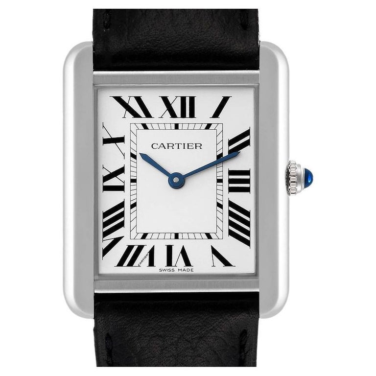 Cartier Tank Solo Steel Silver Dial Black Strap Mens Watch WSTA0028 Box ...