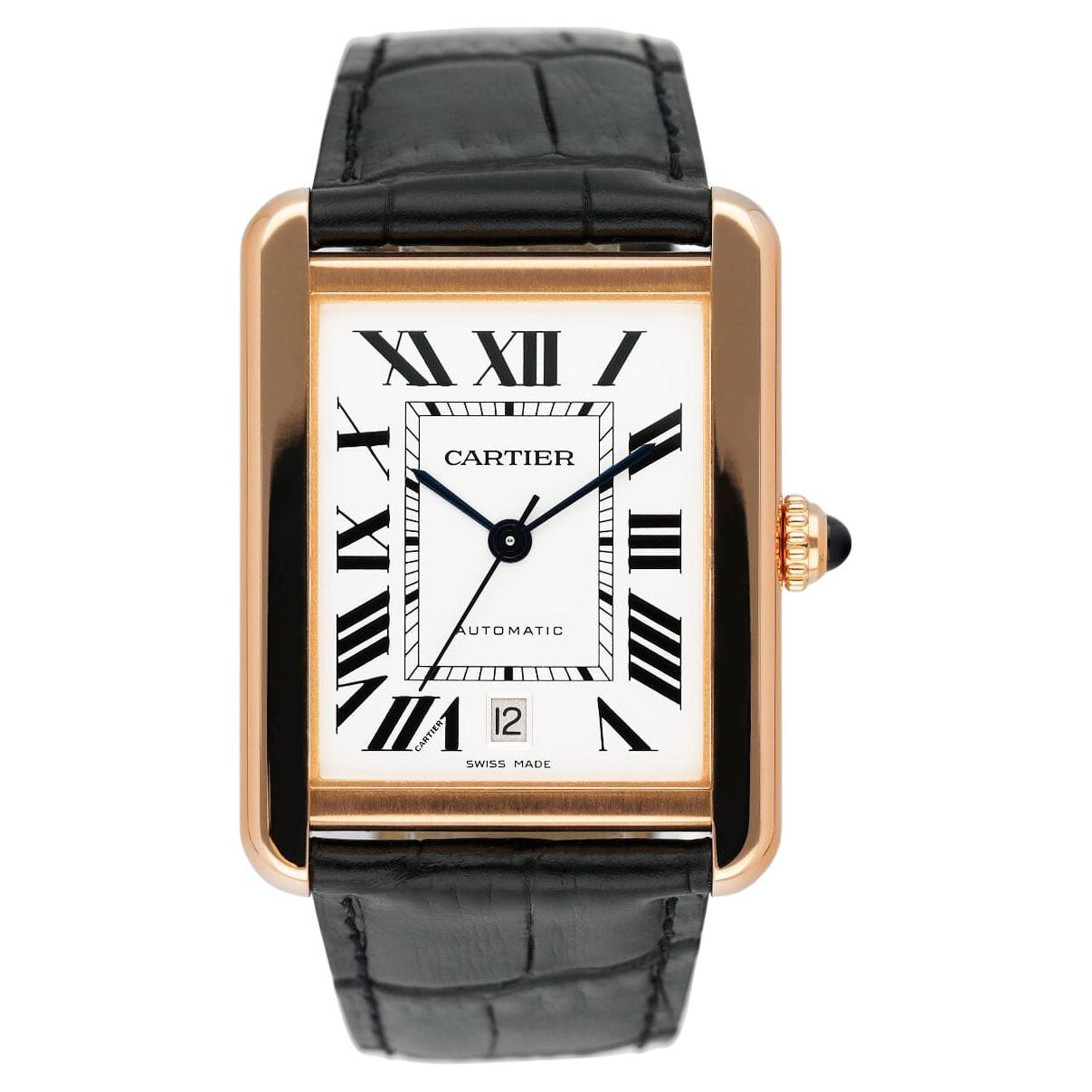 Cartier Tank Solo XL Rose Gold Silver Dial Mens Watch W5200026 For Sale at 1stDibs