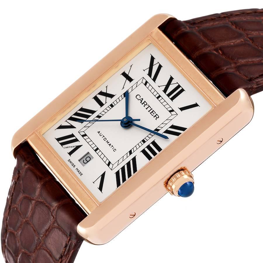 Cartier Tank Solo XL Rose Gold Silver Dial Mens Watch W5200026 at 1stDibs