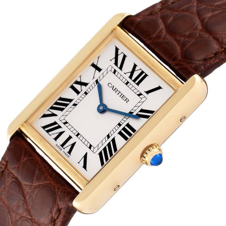 Cartier Tank Solo Yellow Gold Steel Brown Strap Large Watch W5200004 ...