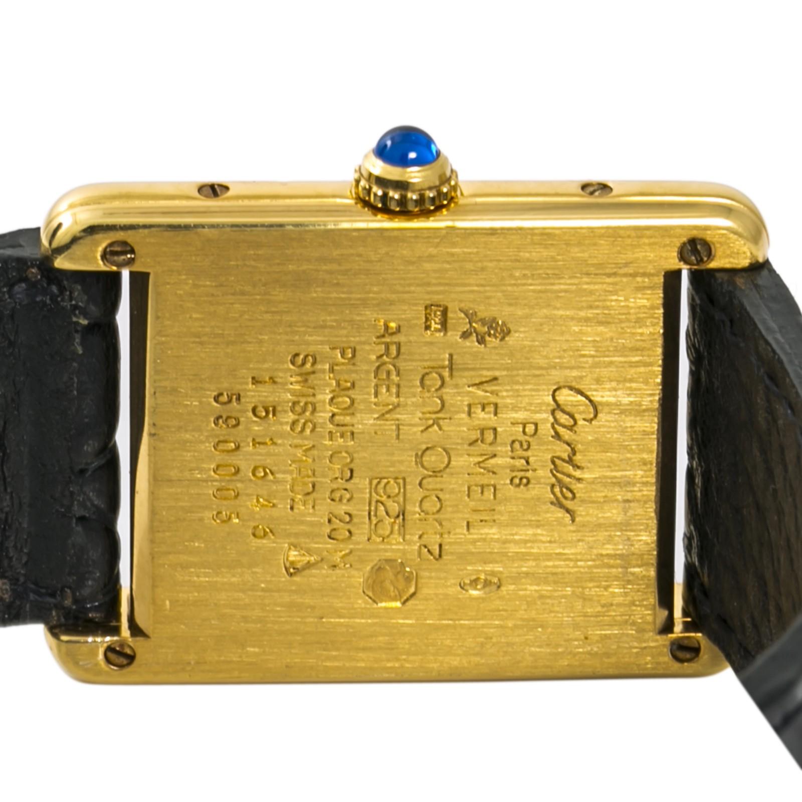 Cartier Tank Vermeil Gold Plated Silver 925 Unisex Quartz Vintage Watch ...