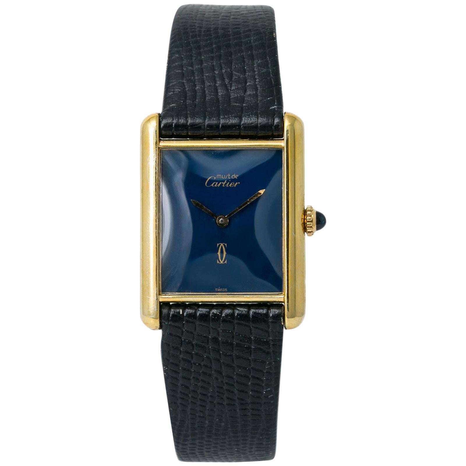Cartier Tank Vermeil No-ref#, Blue Dial, Certified and Warranty at 1stDibs