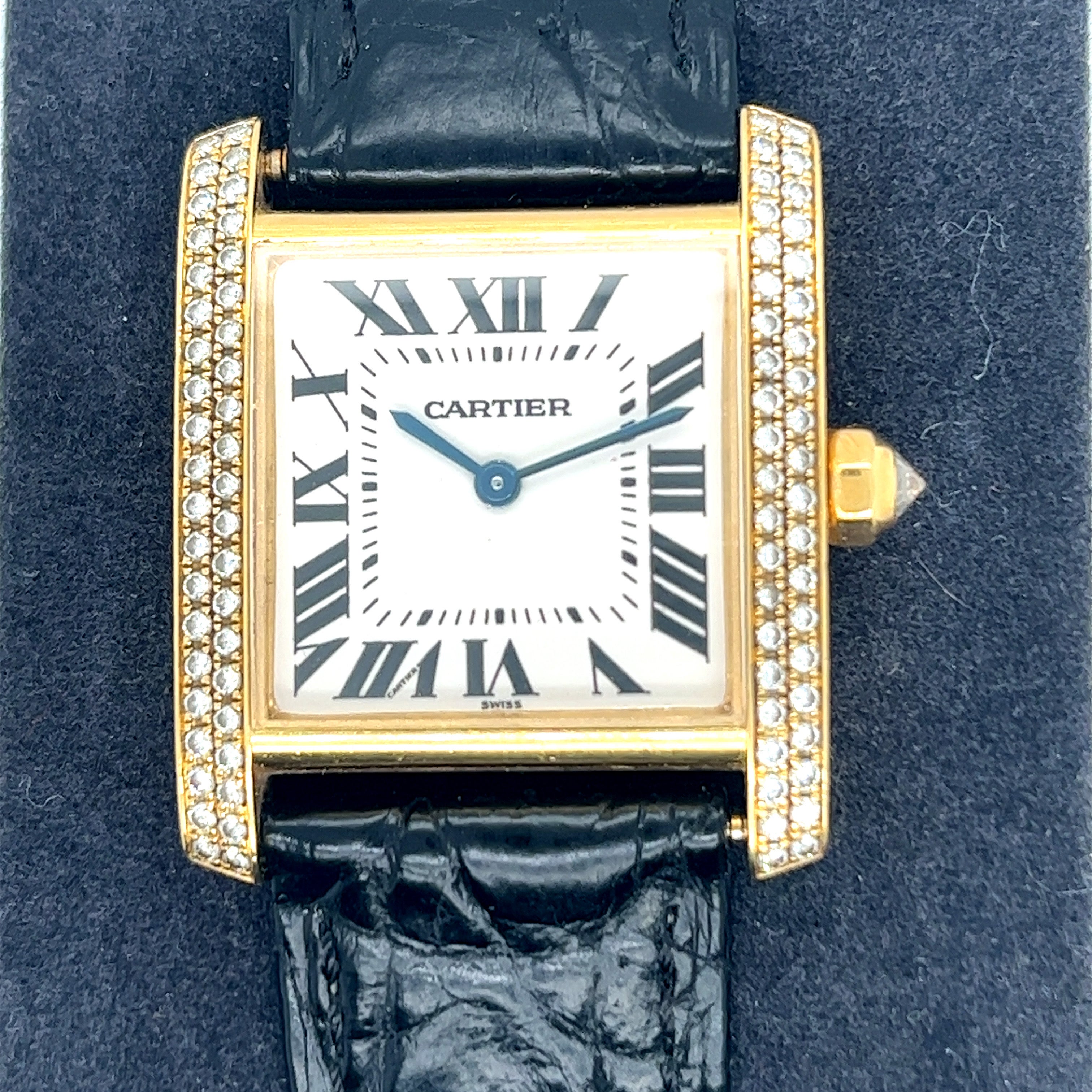 Cartier Ladies Tank Watch in 18K Yellow Gold and Diamonds, Original Box ...