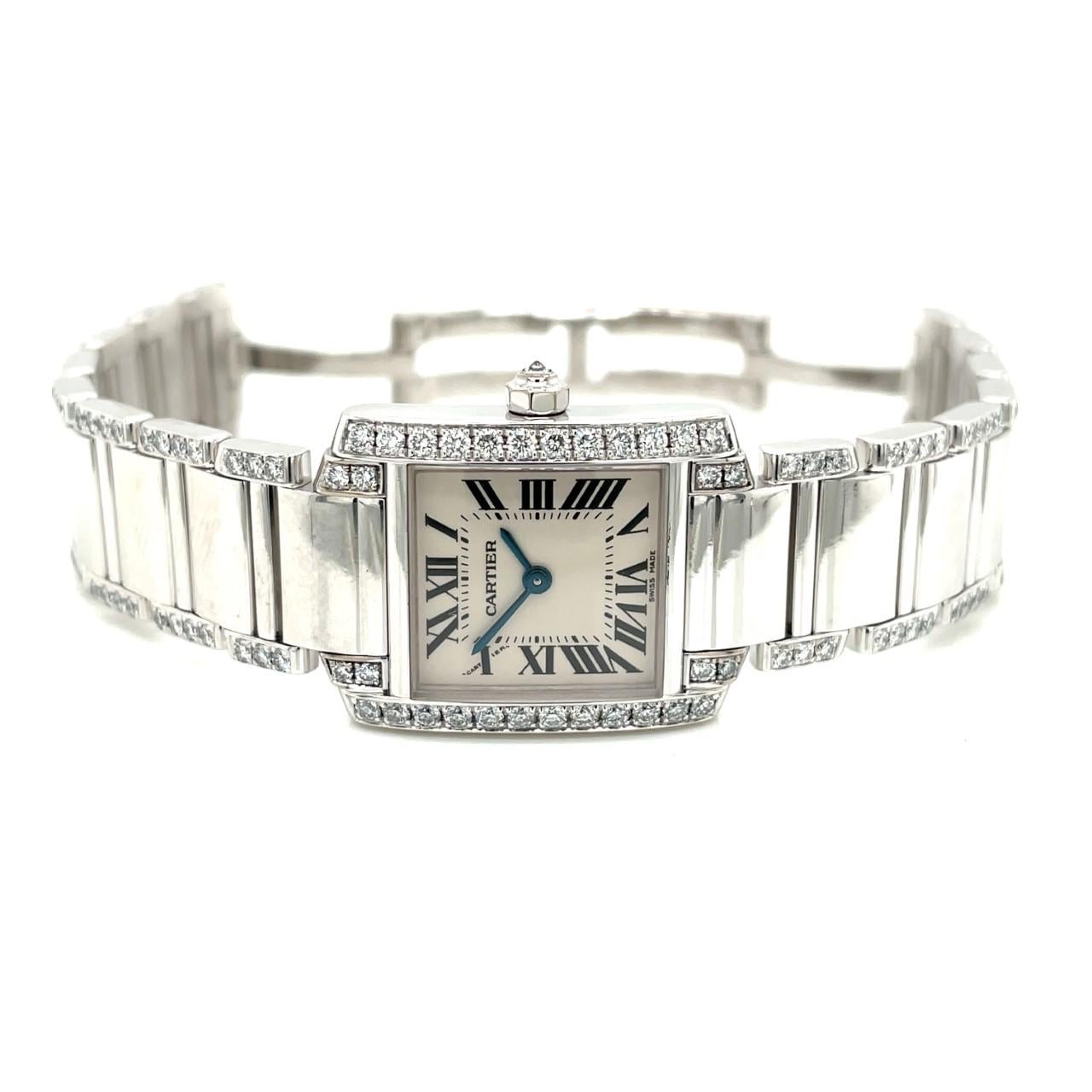 Cartier Tank Wrist Watch 18k White Gold Diamond Bezel and Bracelet For ...