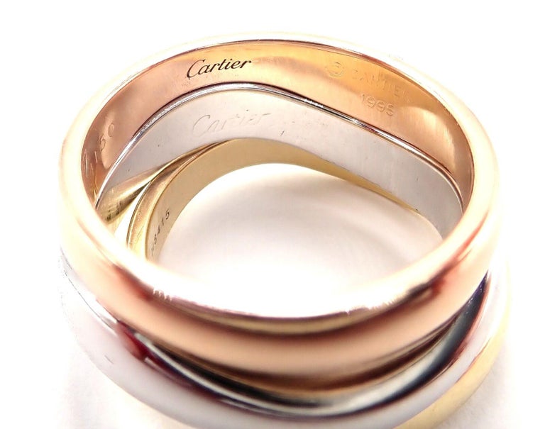 Cartier Three Stocking Tri-Colour Gold Band Ring For Sale at 1stDibs