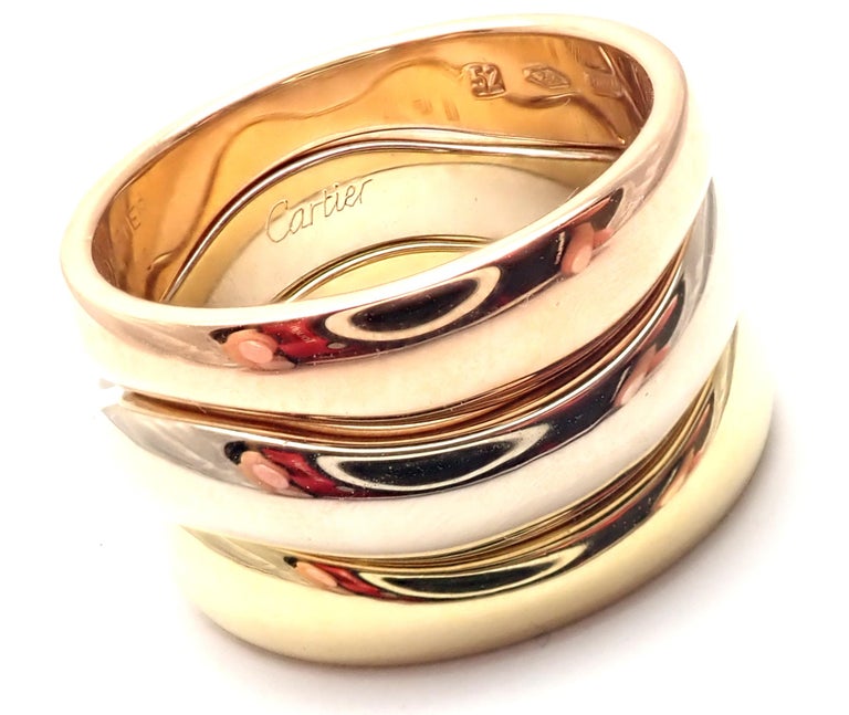 Cartier Three Stocking Tri-Color Gold Band Ring at 1stDibs