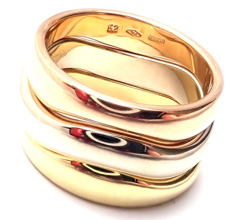 Cartier Three Stocking Tri-Color Gold Band Ring at 1stDibs