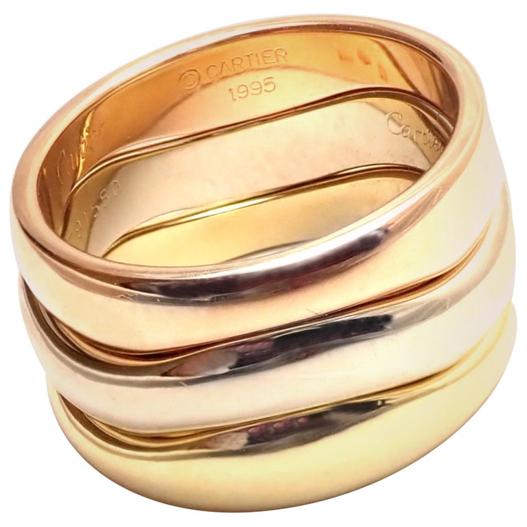 Cartier Three Stocking Tri-Color Gold Band Ring at 1stDibs