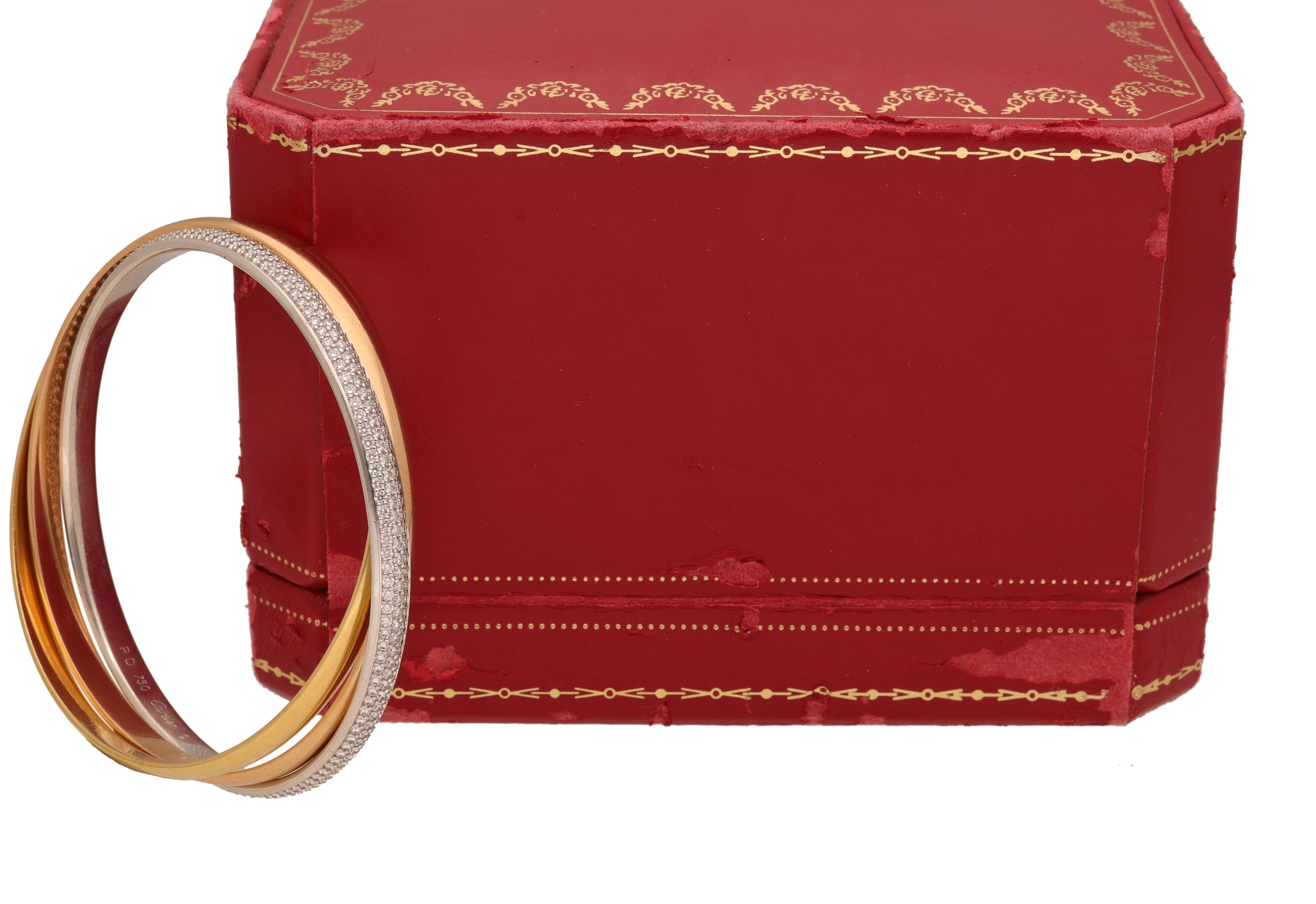 Cartier Three Tone 18 Karat Gold Trinity Diamond Bracelet For Sale at ...