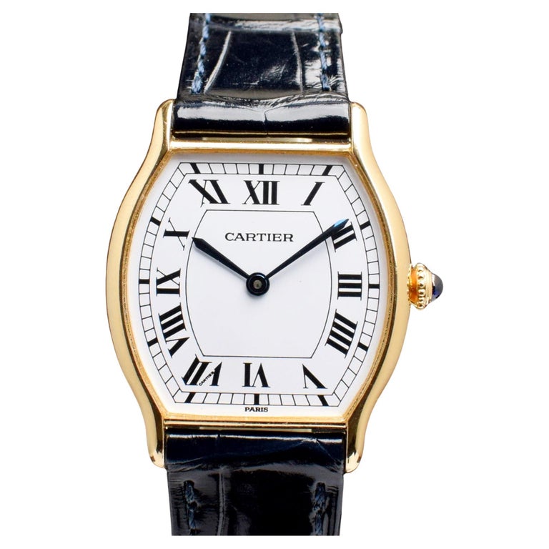 Cartier Tortue 18K Yellow Gold Manual Wind Paris Dial 60035 New York Buckle 1980 For Sale at 1stDibs