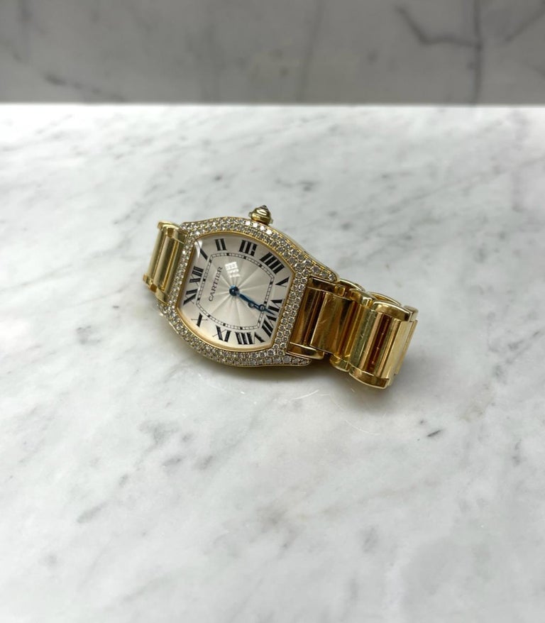 Cartier Tortue 18K Yellow Gold with Diamond Bezel For Sale at 1stDibs