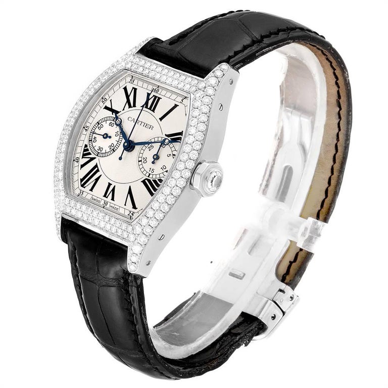 Cartier Tortue Monopusher Chronograph White Gold Diamond Watch 2396G ...