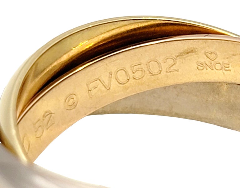 Cartier Tri Color 18 Karat Yellow, Rose and White Gold Trinity Band ...