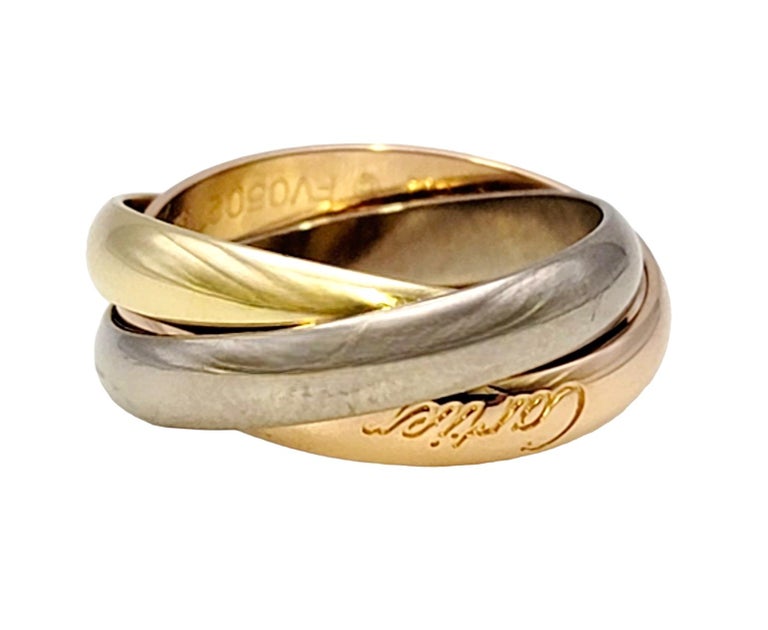 Cartier Tri Color 18 Karat Yellow, Rose and White Gold Trinity Band Ring For Sale at 1stDibs
