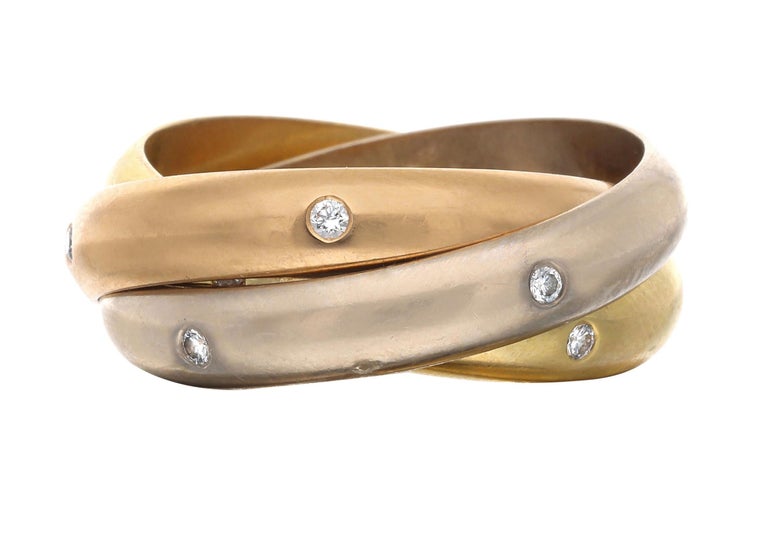 Cartier Tri-Color Gold and Diamond Trinity Ring For Sale at 1stDibs