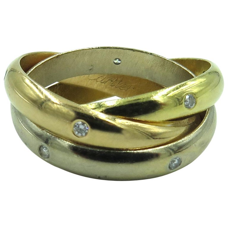 Cartier Tri Color Gold and Diamond Trinity Ring at 1stDibs