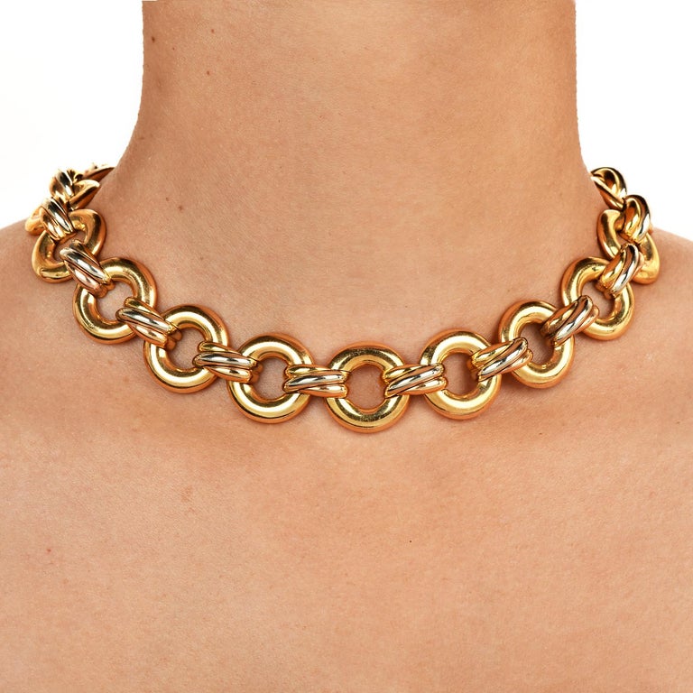 Cartier Trinity 18k Multi Color Gold Circular Link Choker Necklace For ...