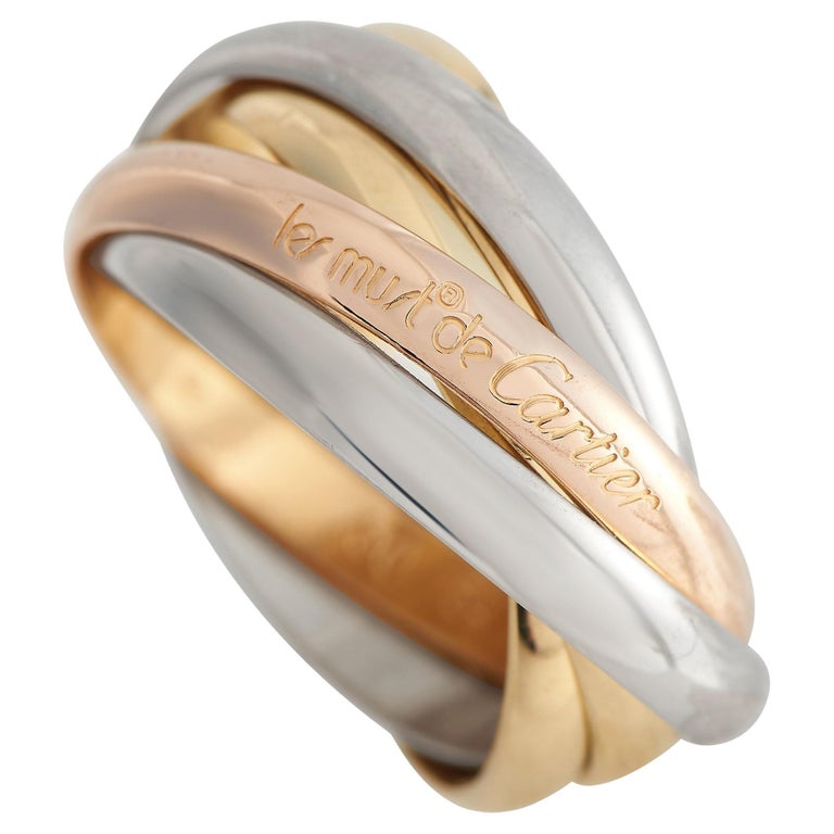 Cartier Trinity 18K Yellow, White and Rose Gold Band Ring For Sale at ...