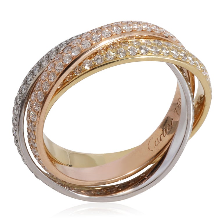 Cartier Trinity Diamond Band in 18K 3 Tone Gold 1.35 CTW For Sale at ...