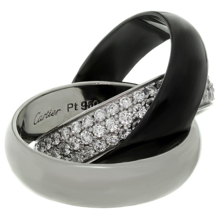 Cartier Trinity Diamond Platinum White Gold Ceramic Band Ring For Sale ...