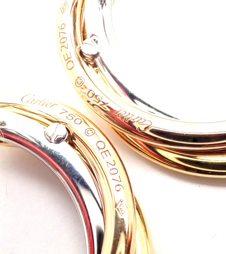 Cartier Trinity Diamond Tri-Color Gold Hoop Earrings at 1stDibs | tri ...