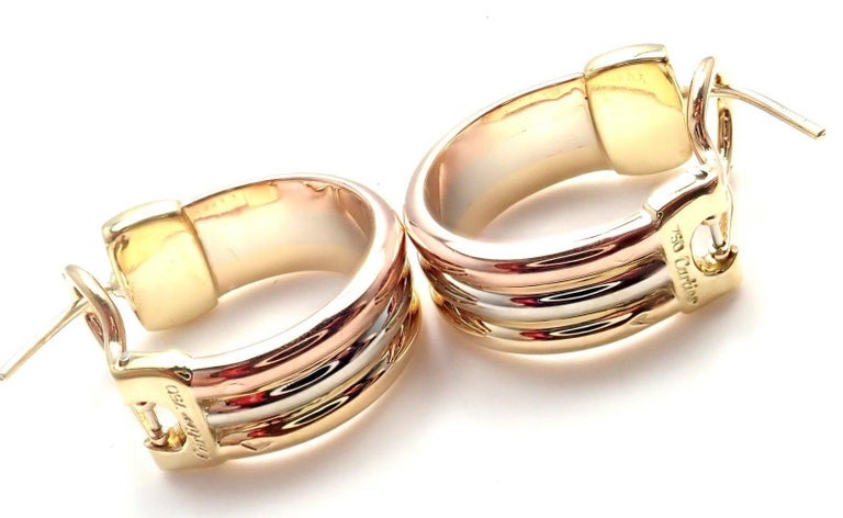 Cartier Trinity Diamond Tri-Color Gold Hoop Earrings at 1stDibs