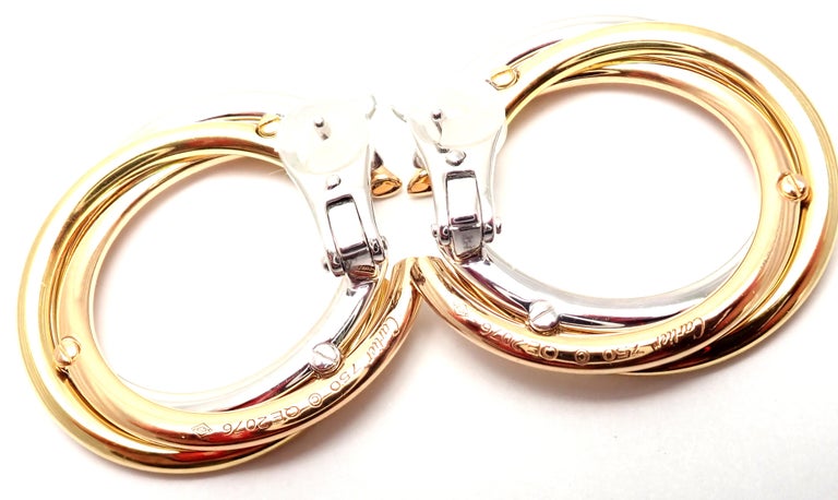 Cartier Trinity Diamond Tri-Color Gold Hoop Earrings at 1stDibs | tri ...