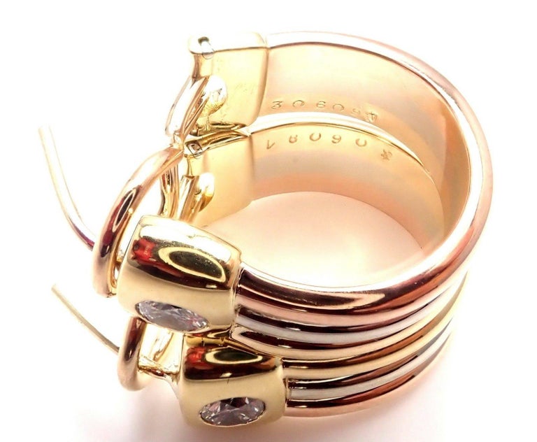 Cartier Trinity Diamond Tri-Color Gold Hoop Earrings at 1stDibs