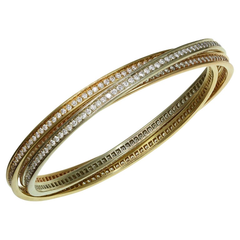 CARTIER Trinity Diamond Tri-Gold Bangle Bracelet For Sale at 1stDibs
