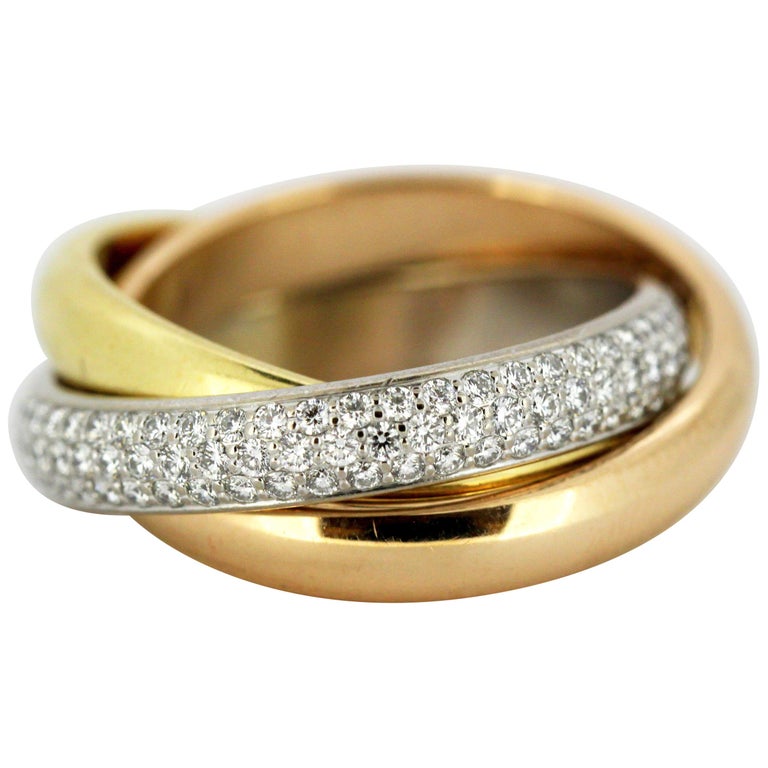 Cartier Trinity Gold Ring with Diamonds at 1stDibs
