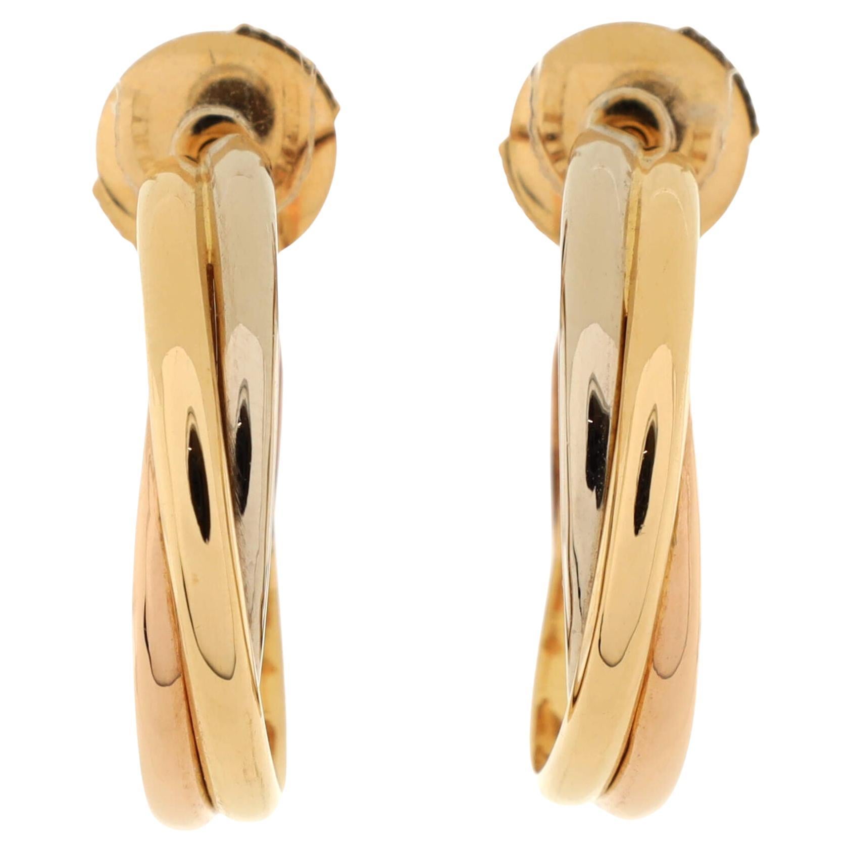 Cartier Trinity Hoop Earrings 18K Tricolor Gold with Pave Diamonds ...