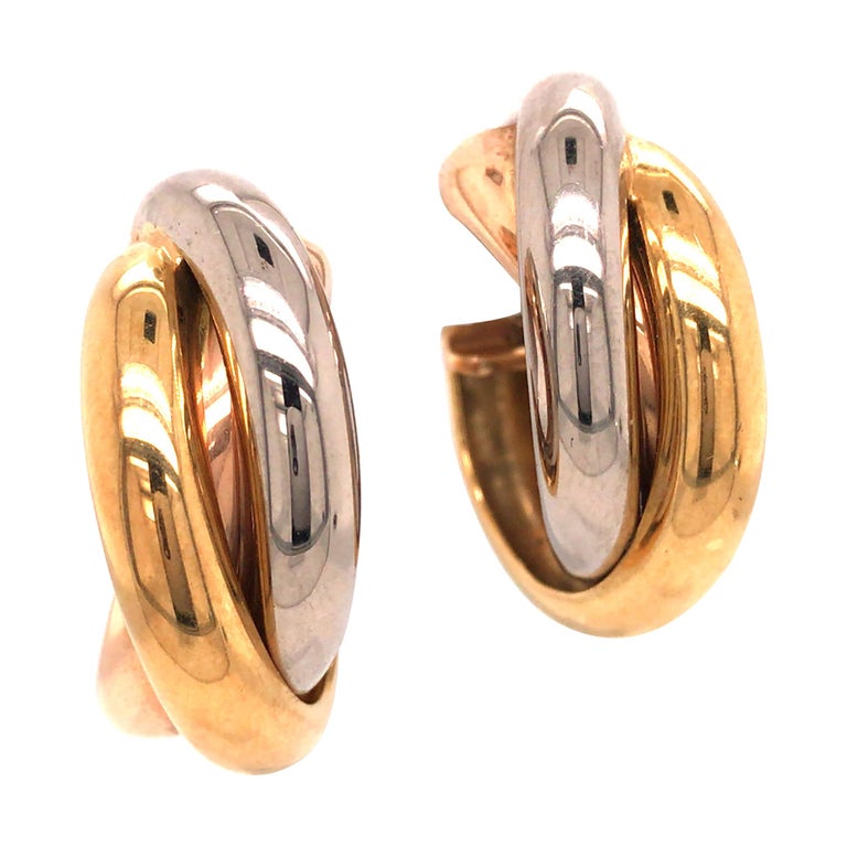 Cartier Trinity Large 18K Tri-Color Gold Hoop Earrings at 1stDibs