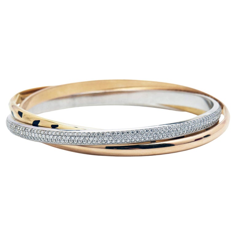 Cartier Trinity Panthere Diamond 18k Three Tone Gold Bangle Bracelet ...