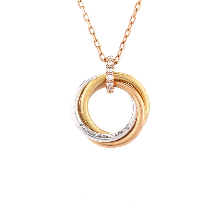 Cartier Trinity Pendant Necklace 18k Tricolor Gold with Pave Diamonds Med For Sale at 1stDibs