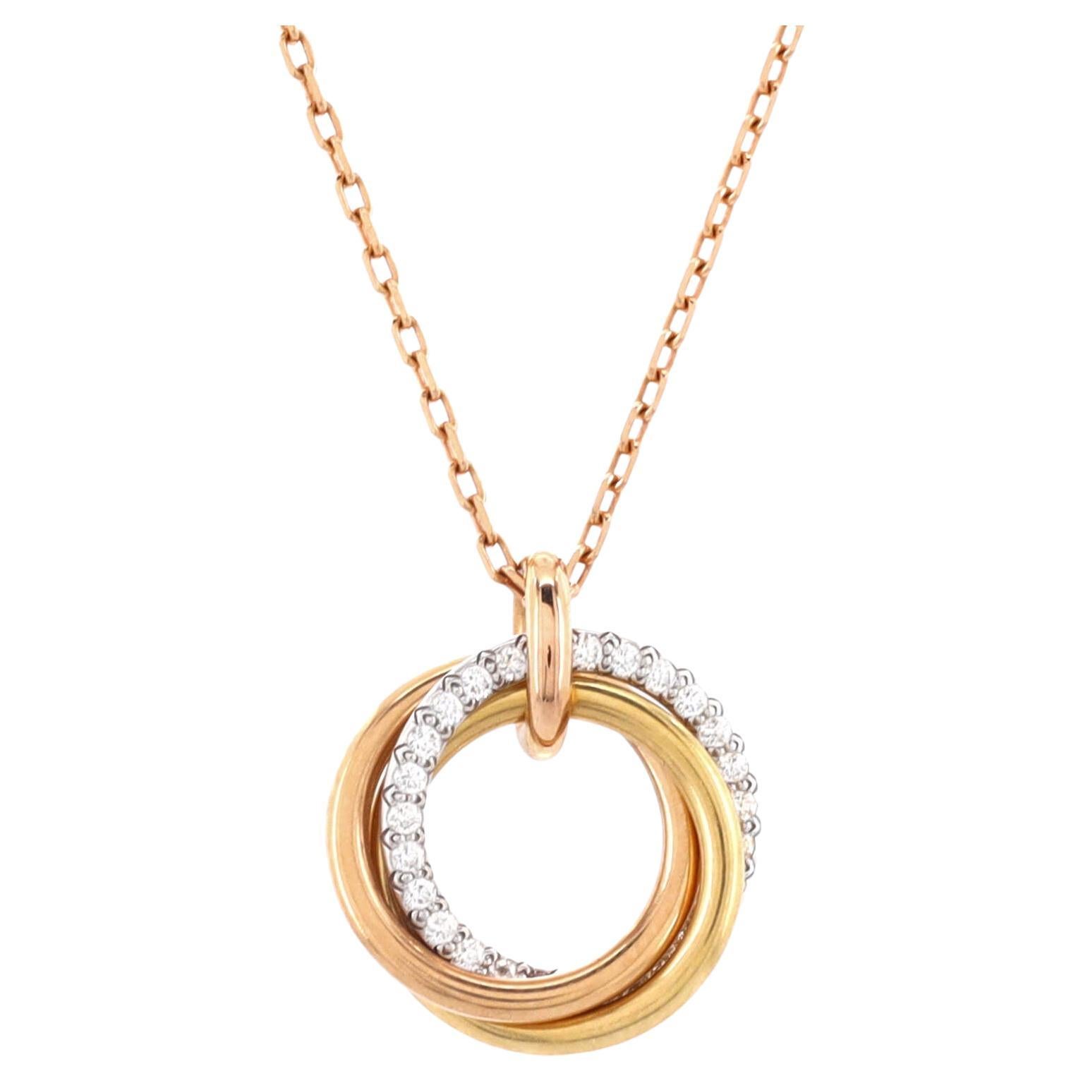 Cartier Trinity Pendant Necklace 18k Tricolor Gold with Pave Diamonds Medium For Sale at 1stDibs