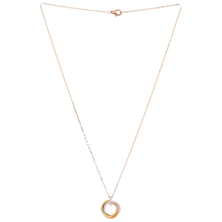Cartier Trinity Pendant Necklace 18k Tricolor Gold with Pave Diamonds ...