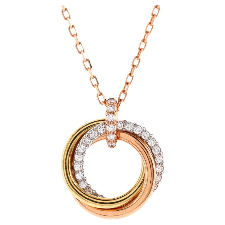 Cartier Trinity Pendant Necklace 18k Tricolor Gold with Pave Diamonds Medium For Sale at 1stDibs