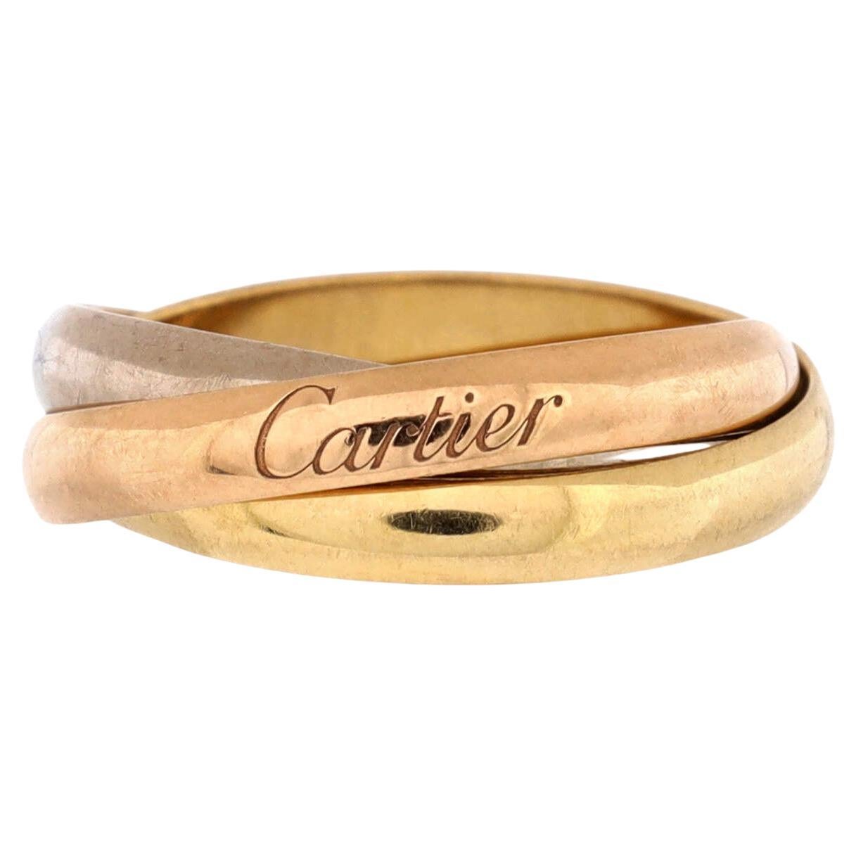 Cartier Trinity Ring 18k Tricolor Gold with Diamonds For Sale at 1stDibs