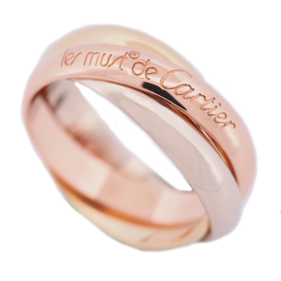 Cartier Diamond Tri-Color Gold Band Ring For Sale at 1stDibs