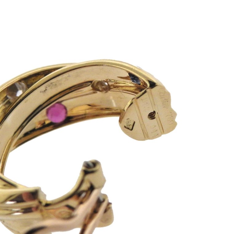 Cartier Trinity Ruby Sapphire Diamond Gold Hoop Earrings at 1stDibs