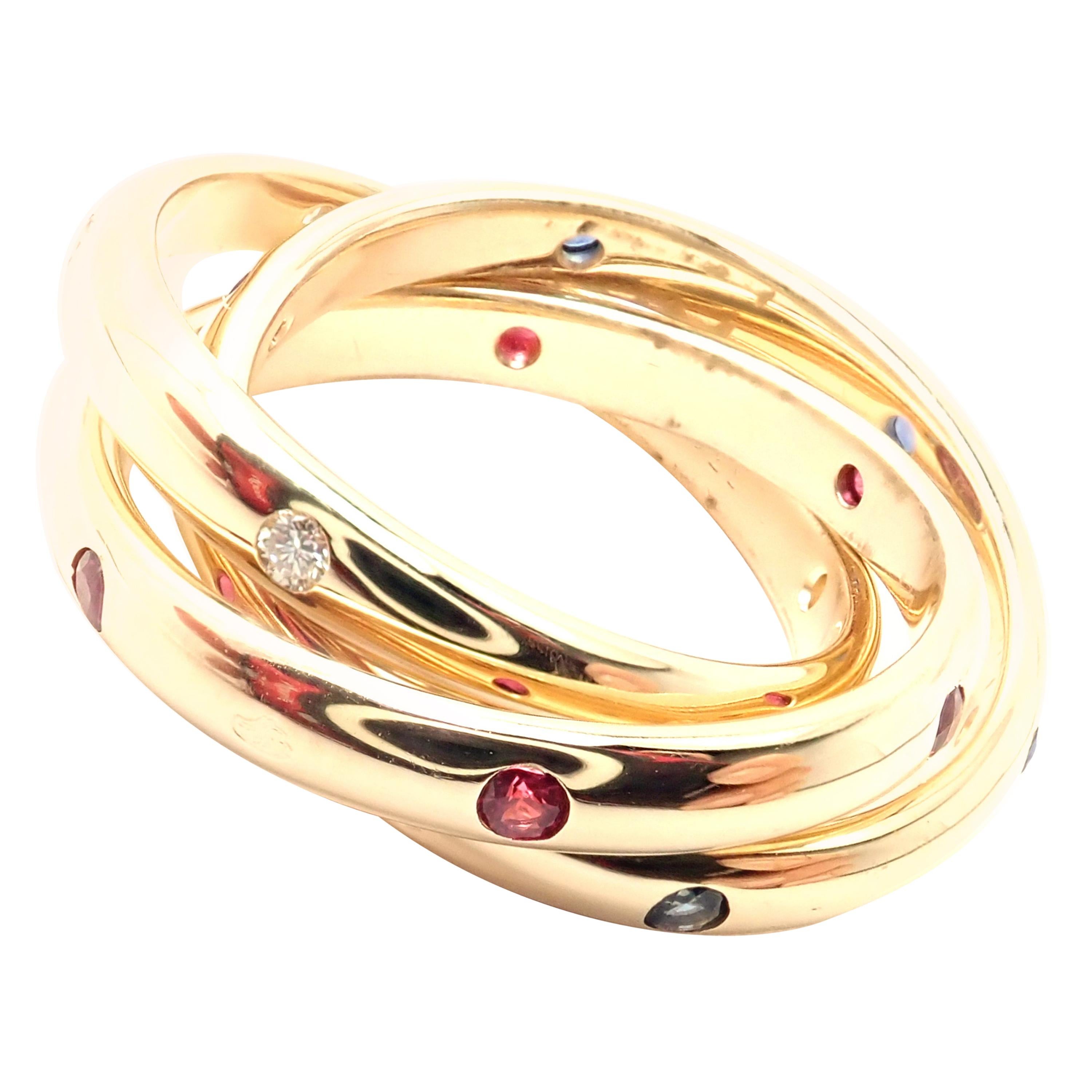 Cartier Trinity Ruby Sapphire Diamond Gold Ring at 1stDibs