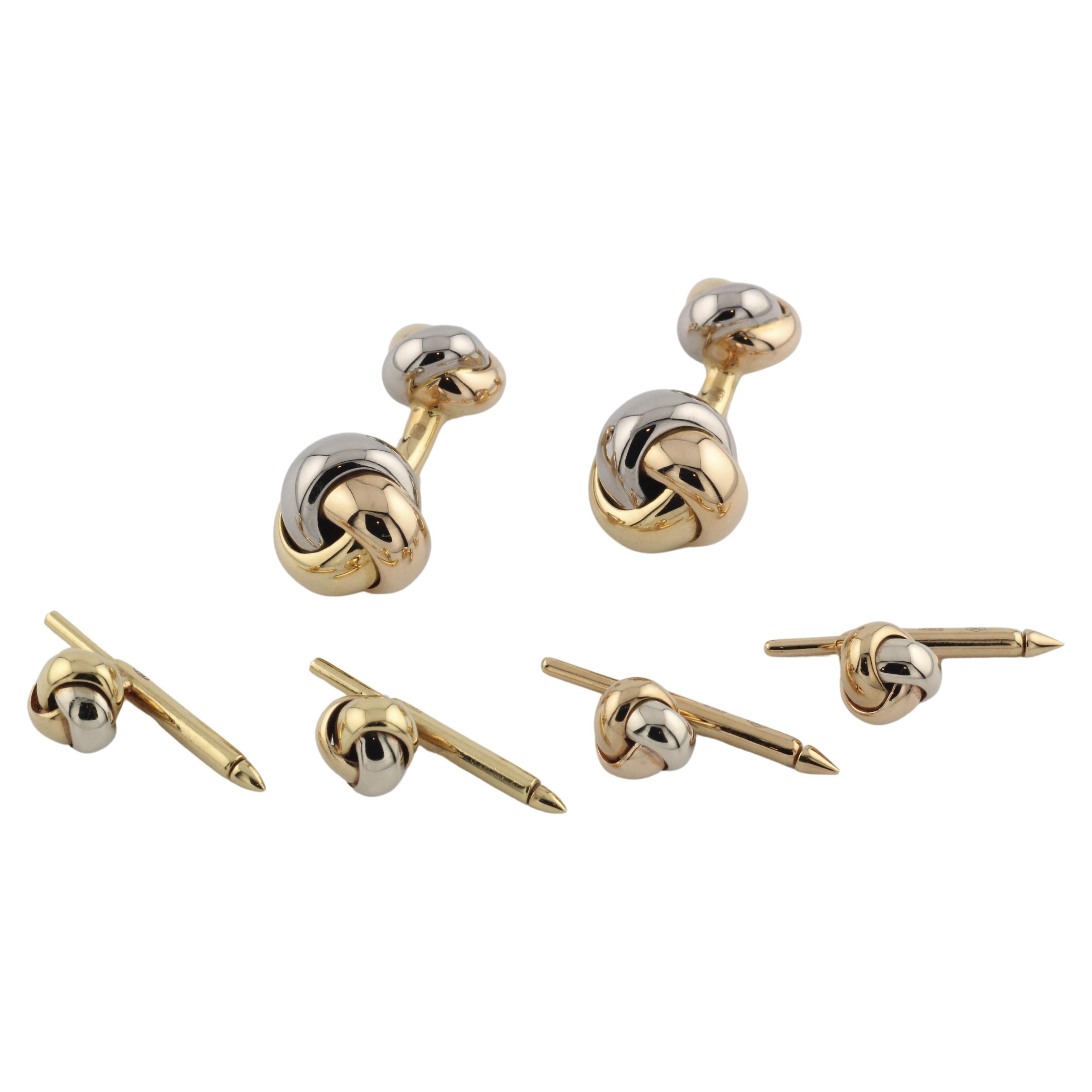 Cartier Trinity Three-Color 18 Karat Gold Knot Cufflink Stud Set For ...