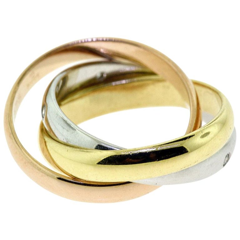 Cartier Trinity Tri Color 18 Karat Gold Ring with 5 Diamonds, Ring For ...