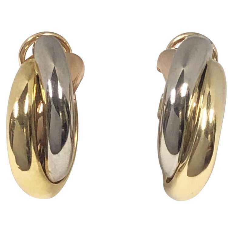Cartier Trinity Tri Color 3 Row Gold Hoop Earrings For Sale at 1stDibs