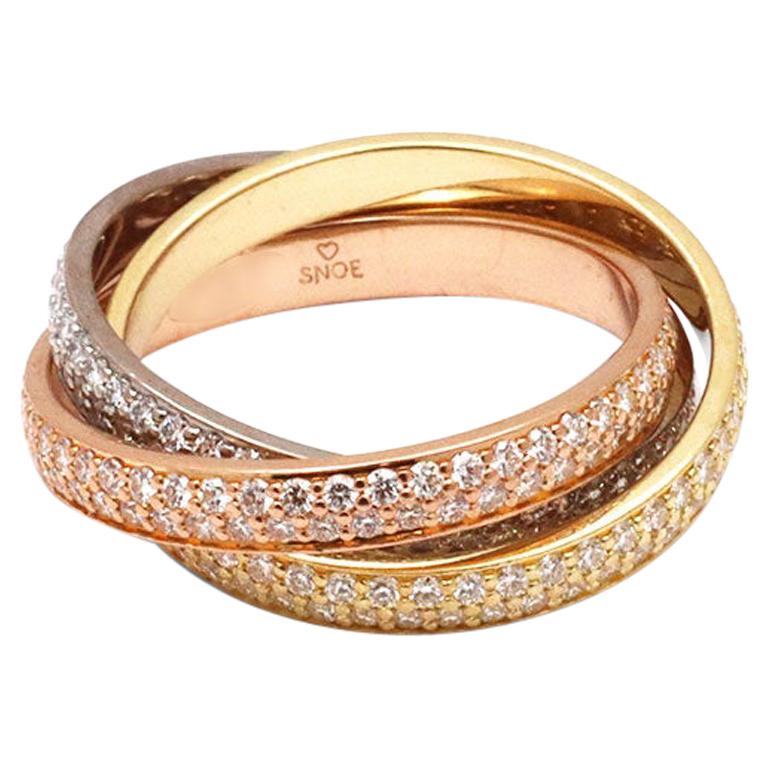 Cartier Trinity Tri-Color Gold Diamond Ring For Sale at 1stDibs
