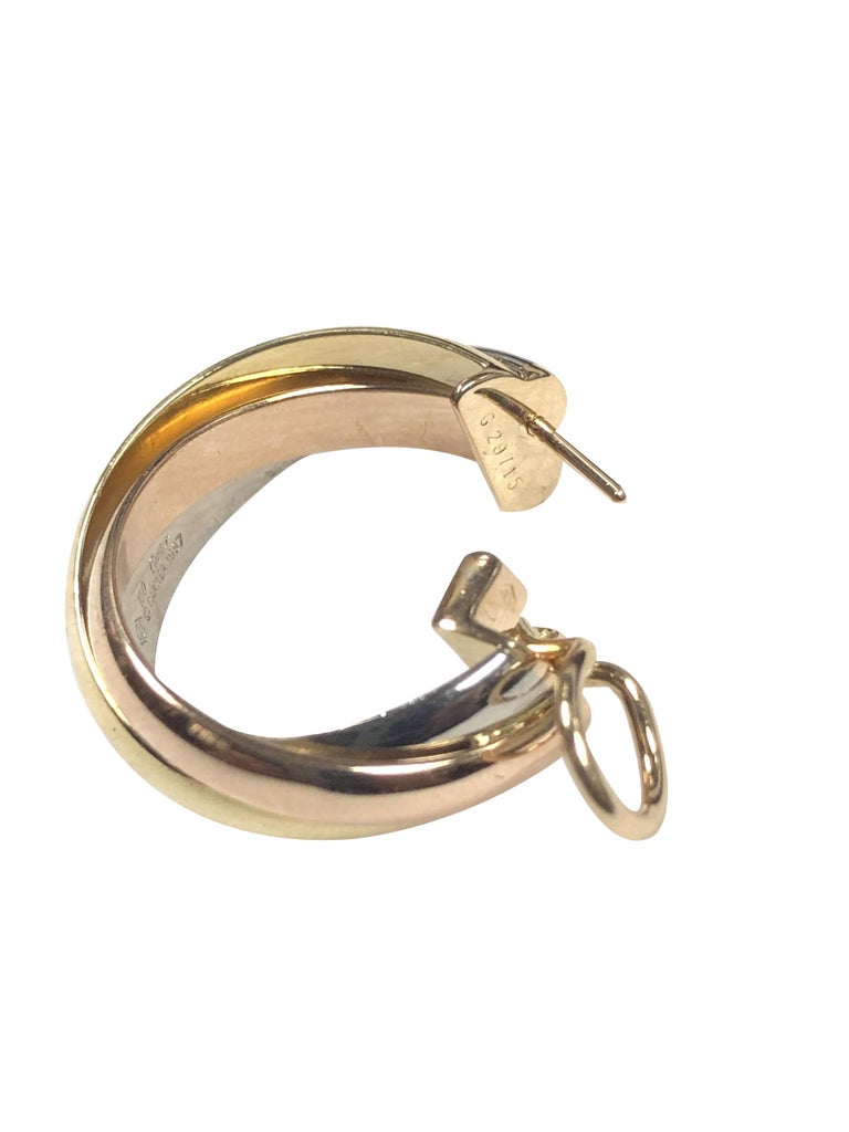 Cartier Trinity Tri Color Gold Hoop Earrings at 1stDibs