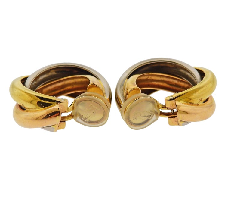 Cartier Trinity Tri Color Gold Hoop Earrings at 1stDibs